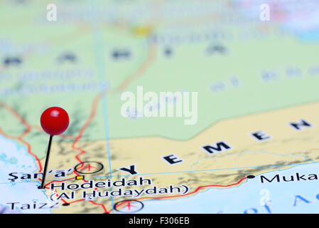 Hodeidah pinned on a map of Yemen Stock Photo - Alamy