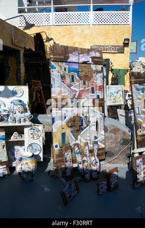 Greek souvenirs sale shop tourist display craft Stock Photo - Alamy