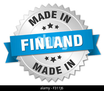 Made in Finland, silver badge with the flag of Finland Stock Photo - Alamy