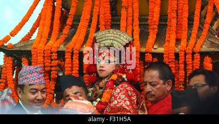 Living gods of Nepal, Kumari and Bhairav Stock Photo - Alamy