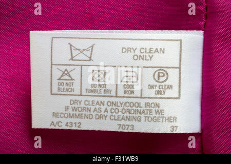 dry clean only label with wash care symbols in woman's clothing Stock ...