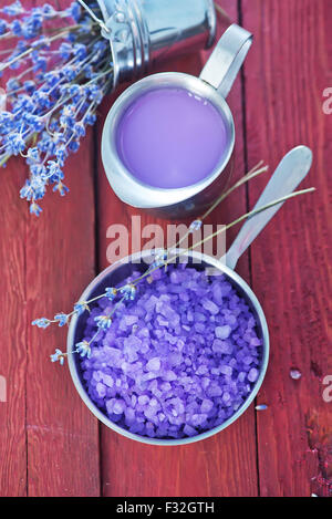 violet sea salt in metal bowl and on a table Stock Photo - Alamy
