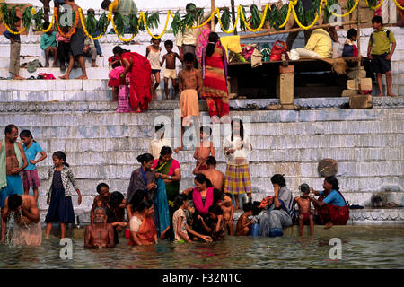 Local people have bath in the Ganga river, Varanasi, India, Asia Stock ...