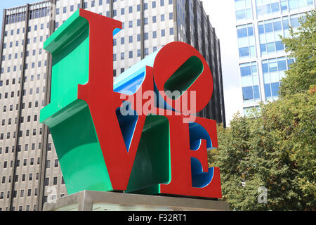 The bright red LOVE sculpture by Robert Indiana in Love Park, in ...
