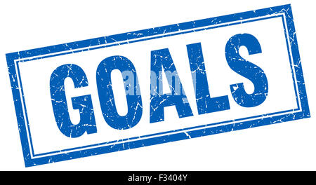 goals blue square grunge stamp on white Stock Photo - Alamy