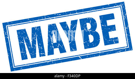 maybe blue square grunge stamp on white Stock Photo - Alamy