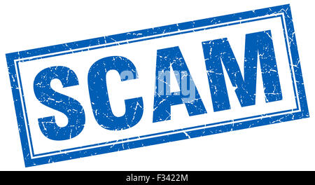 scam blue square grunge stamp on white Stock Photo - Alamy