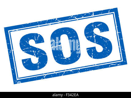 sos blue square grunge stamp on white Stock Photo - Alamy