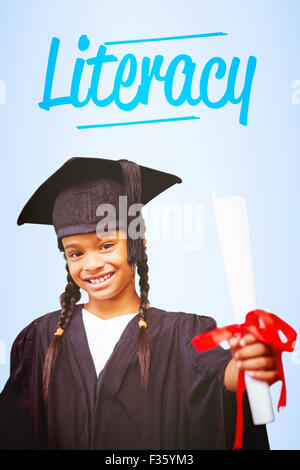Literacy against blue vignette background Stock Photo - Alamy