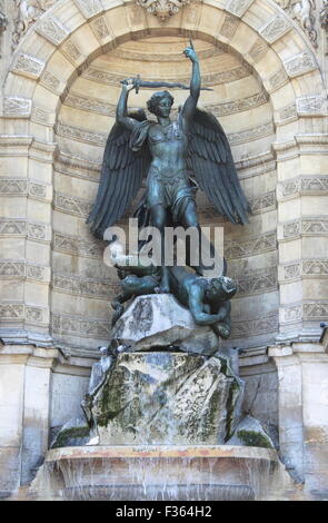 Fountain Saint Michael at Place Saint Michael in Paris, France Stock ...