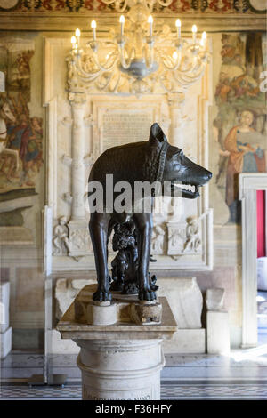 Rome. Italy. Capitoline Museum. She-wolf suckling the twins Romulus ...