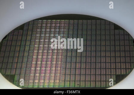 A silicon wafer used in the manufacture of silicon chips. In this case ...