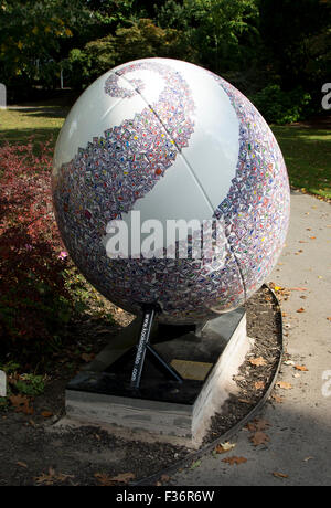 A big Decorated rugby balls in the centre of Rugby city with sunlight ...