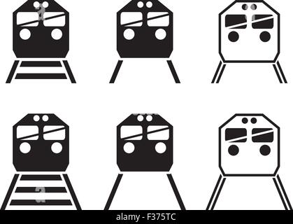 Black rails. Cartoon train and subway railroad. Tram railway track with railings and sleepers ...