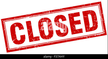 closed red square grunge stamp on white Stock Photo - Alamy