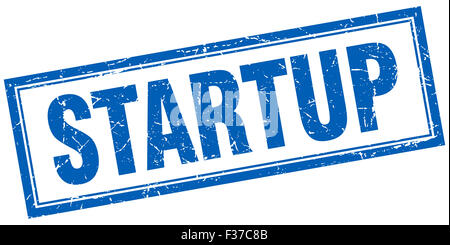 startup blue square grunge stamp on white Stock Photo - Alamy