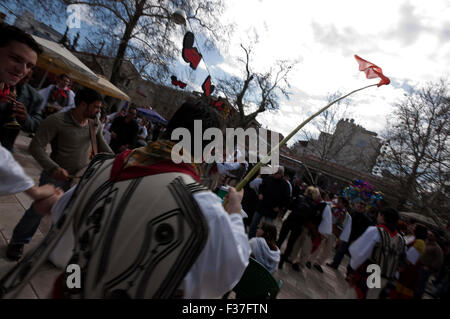 Greek Vlach waves a banderole in the air while dancing. Vlach wedding ...