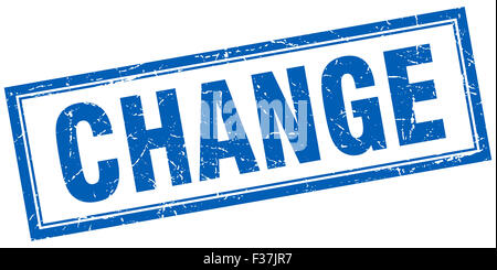 change blue square grunge stamp on white Stock Photo - Alamy