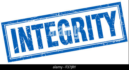 integrity blue square grunge stamp on white Stock Photo - Alamy