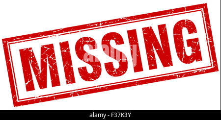 missing red square grunge stamp on white Stock Photo - Alamy