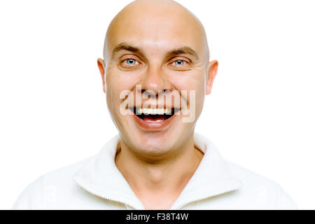 Bald smiling blue-eyed man. Studio. isolated Stock Photo - Alamy