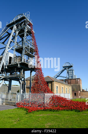 The wheel of the pit head gear, At Woodhorn mining Museum in ...
