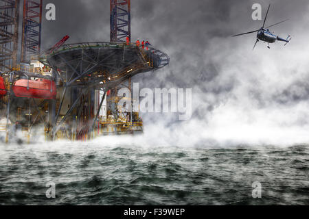 Helicopter landing pad on Oil Rig Stock Photo - Alamy