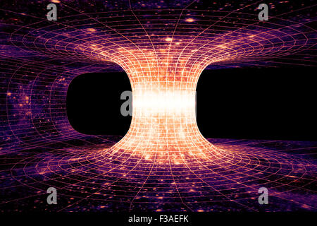 A wormhole (or Einstein-Rosen bridge), computer illustration. A ...
