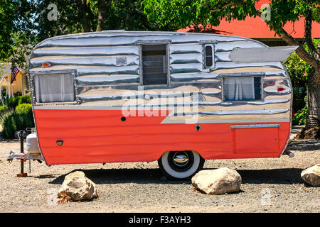 1950s Retro travel trailer parked up in Los Olivos, a small town in the ...