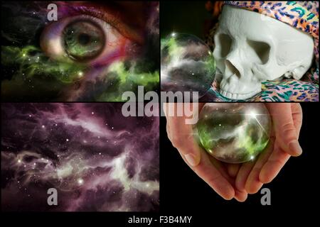 Skull universe crystal ball and all seeing eye in horoscope collage ...