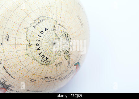 Part of a globe with map of South Pole isolated on white background ...