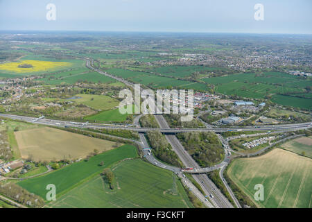 junction of the M25 motorway with the A1 road UK drone aerial view ...