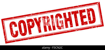 copyrighted red square grunge stamp on white Stock Photo - Alamy