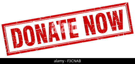 donate now red square grunge textured isolated stamp Stock Photo - Alamy