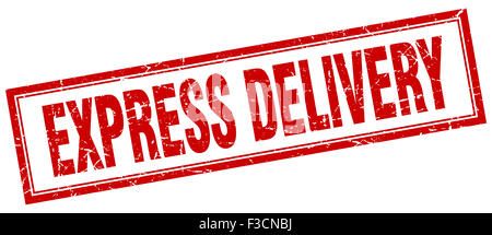 express delivery red square grunge stamp on white Stock Photo - Alamy