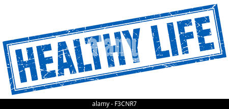 healthy life blue square grunge stamp on white Stock Photo - Alamy