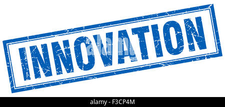 innovation blue square grunge stamp on white Stock Photo - Alamy