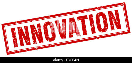 innovation red square grunge stamp on white Stock Photo - Alamy