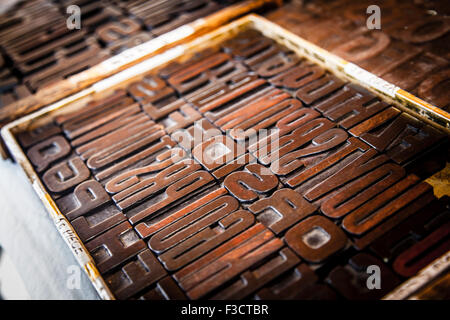 antique letterpress printing blocks with color ink patina, random ...