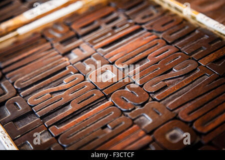 antique letterpress printing blocks with color ink patina, random ...