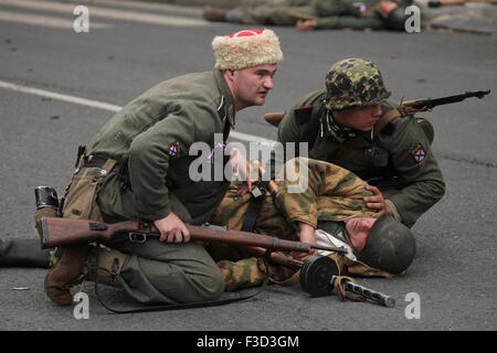 Reenactors uniformed as soldiers of the Russian Liberation Army (ROA ...