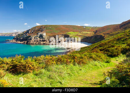 Overlooking the secluded beach at Portheras Cove near Pendeen in ...
