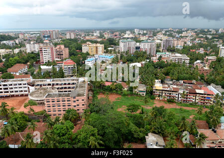 Aerial view of Mangalore tile roof village and green trees Panhala ...