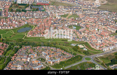 An aerial view of modern housing, Milton Keynes, South East England, UK ...