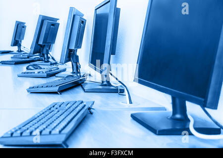 Computer hall toned in blue Stock Photo - Alamy