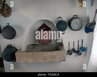 An old Greek kitchen in a folklore museum in Sinarades, Corfu Stock ...