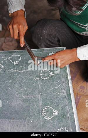 Man doing marble inlay work ; Agra ; Uttar Pradesh ; India Stock Photo ...