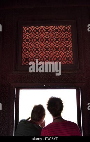 Tourist in window of Diwan-e-Khas in Fatehpur Sikri, Agra, Uttar ...