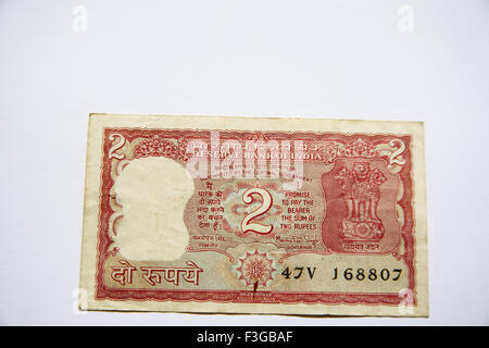 Indian currency two rupee note Reserve Bank Government of India show ...