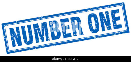 number one blue square grunge stamp on white Stock Photo - Alamy